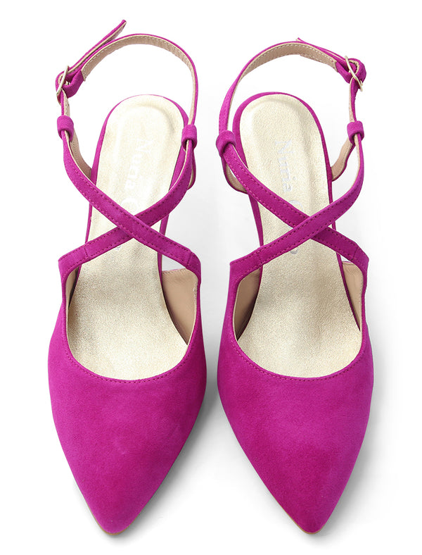 Zapato de fiesta tacón medio buganvilla o fucsia- Nuria Cobo